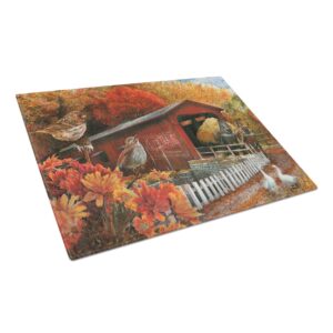 caroline's treasures ptw2004lcb fall covered bridge glass cutting board large decorative tempered glass kitchen cutting and serving board large size chopping board