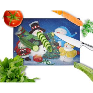 Caroline's Treasures PJC1086LCB The Family Gathering Snowman Glass Cutting Board Large Decorative Tempered Glass Kitchen Cutting and Serving Board Large Size Chopping Board