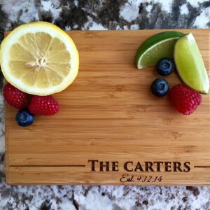 Personalized Wedding Gift for Couples - Custom Cutting Board Gift for Parents (6" x 8" Single Tone Mini Bar Board, Carter Design) - Wedding Shower Gift for Him and Her