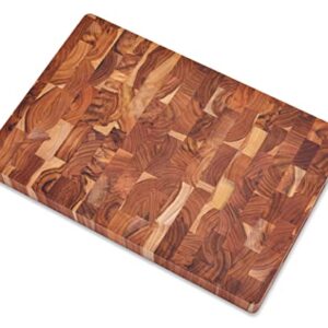 Weekolor, Medium Butcher Block Cutting Board, Teak Wood End Grain, Thick Prep Station 17.3x11.6x1.5 in, Juice Groove, Reversible Charcuterie Board, Vegetable, Bread, Cheese Board (Gift Box Included)