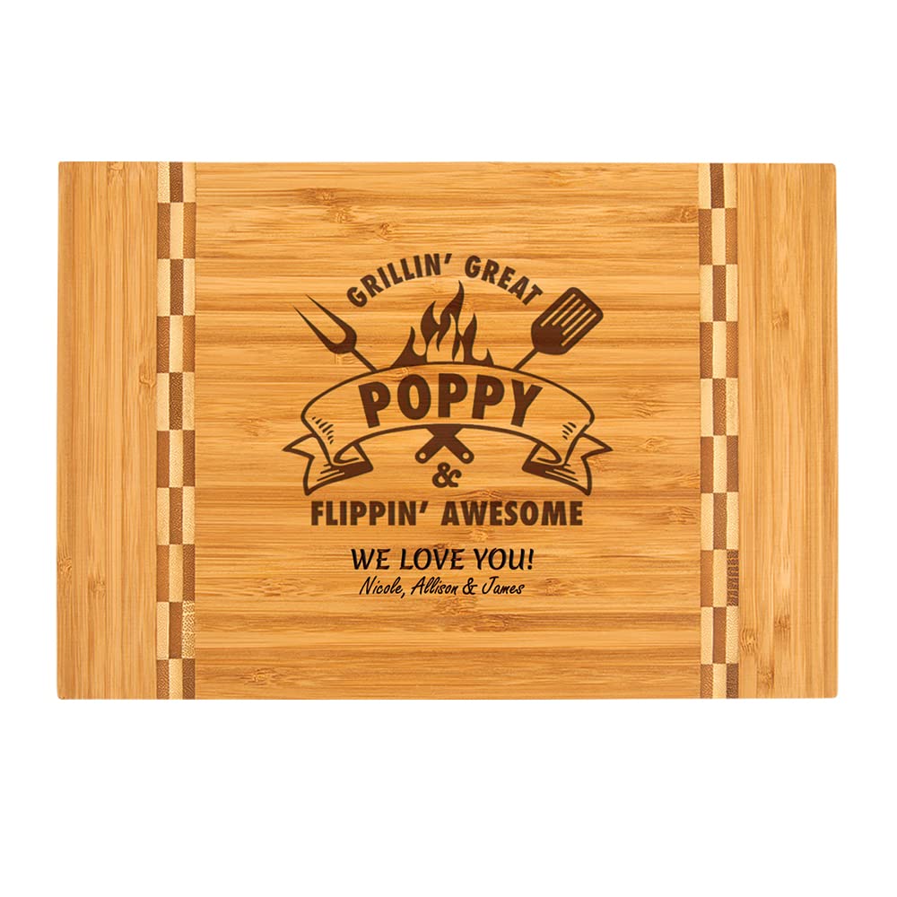 Poppy Gift – PERSONALIZED Bamboo Cutting Board Custom Engraved Grillin Great Flippin Awesome Fathers Day Birthday Christmas Gift Best Poppy Ever Papa Poppop Gifts from Grandkids Grandchildren(8.25x12)