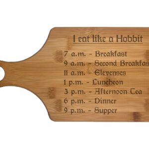 Nerdy Gifts Eat Like a Hobbit Meal Times Engraved Natural Wood Cutting Board Paddle Shaped Cooking (Bamboo)