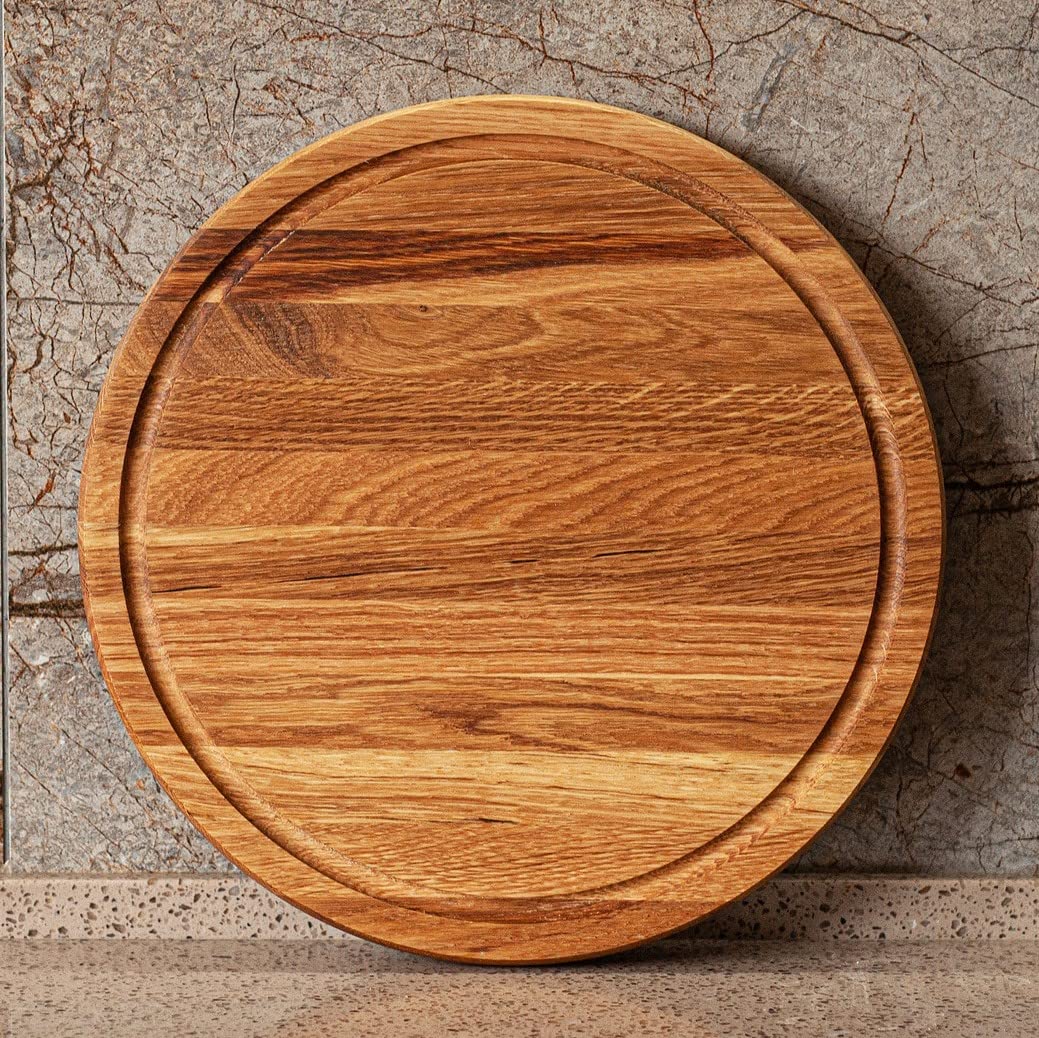 BIOL 12’’ Wooden Hardwood Circle Cutting Board Oak with Juice Groove for Kitchen - BBQ Chinese Turkey Lipped Charcuterie Round Chopping Board for Kitchen with Lip