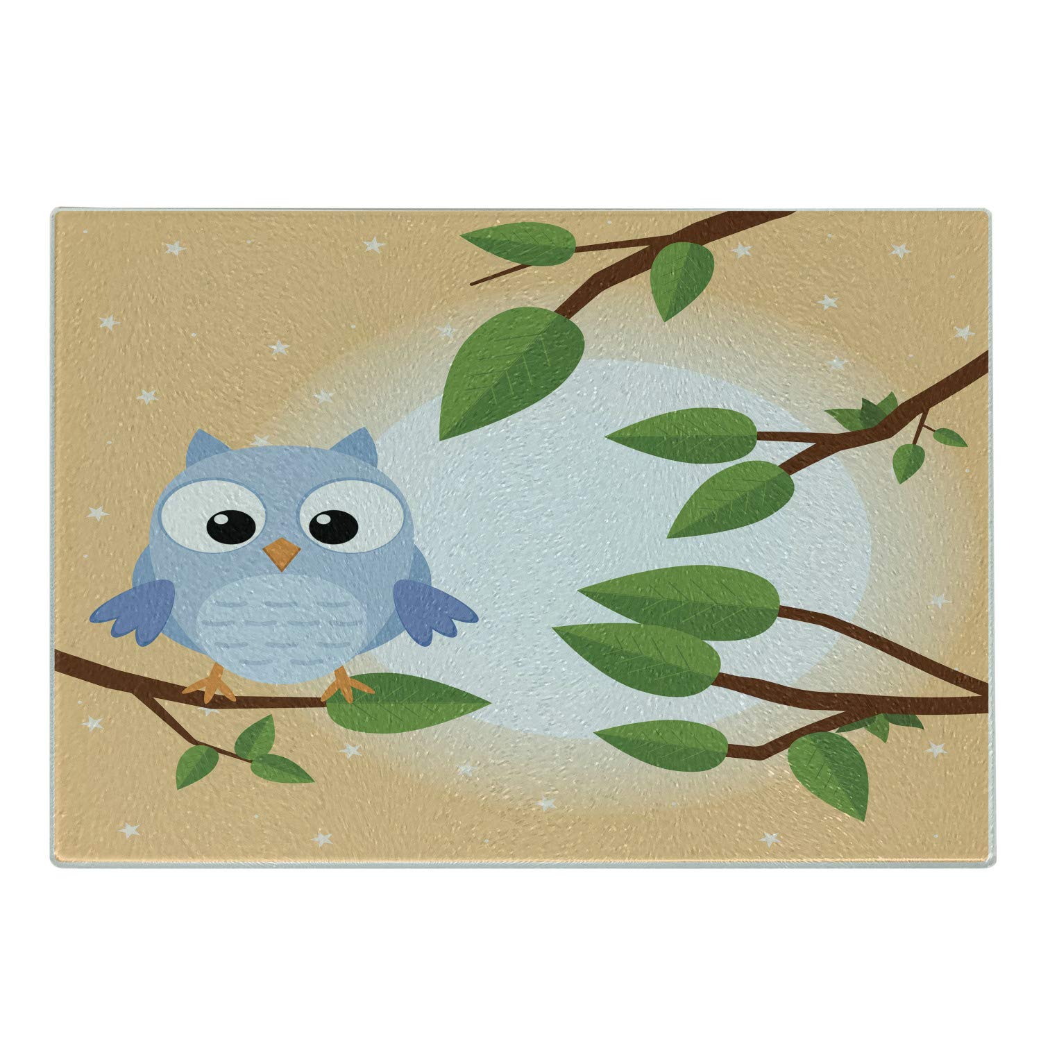 Ambesonne Owl Print Cutting Board, Pattern of a Flying Creature on a Tree Branch in a Sunny Forest, Decorative Tempered Glass Cutting and Serving Board, Large Size, Peach