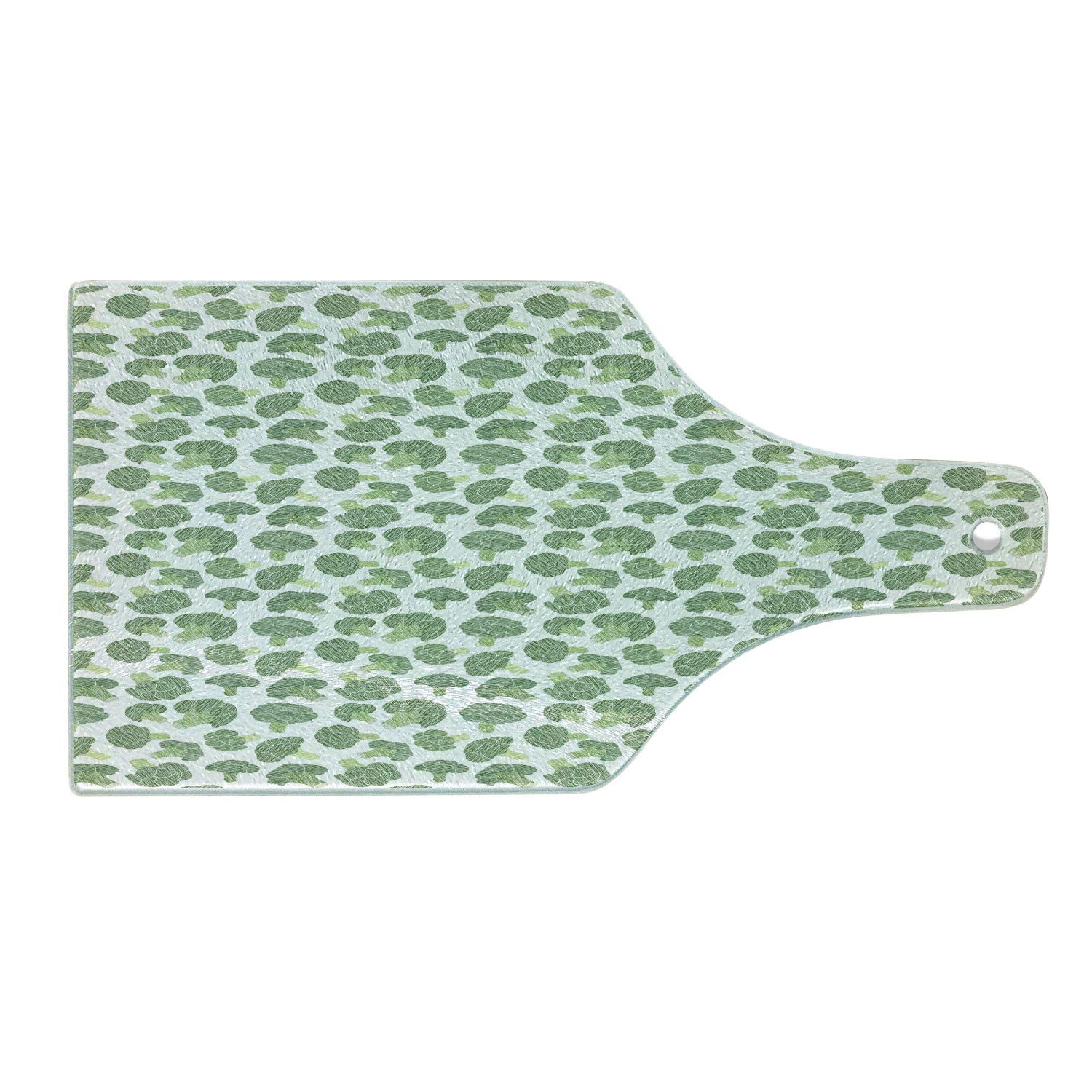 Ambesonne Vegetables Cutting Board, Continuous Foods Pattern with Sketchy Hatched Broccoli Print, Decorative Tempered Glass Cutting and Serving Board, Wine Bottle Shape, Fern Green Pale Green White