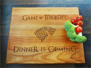 algis crafts | chopping board - dinner is coming | wedding gifts for couples, anniversary gift, first home gift | handmade birthday gift | laser engraved cutting board