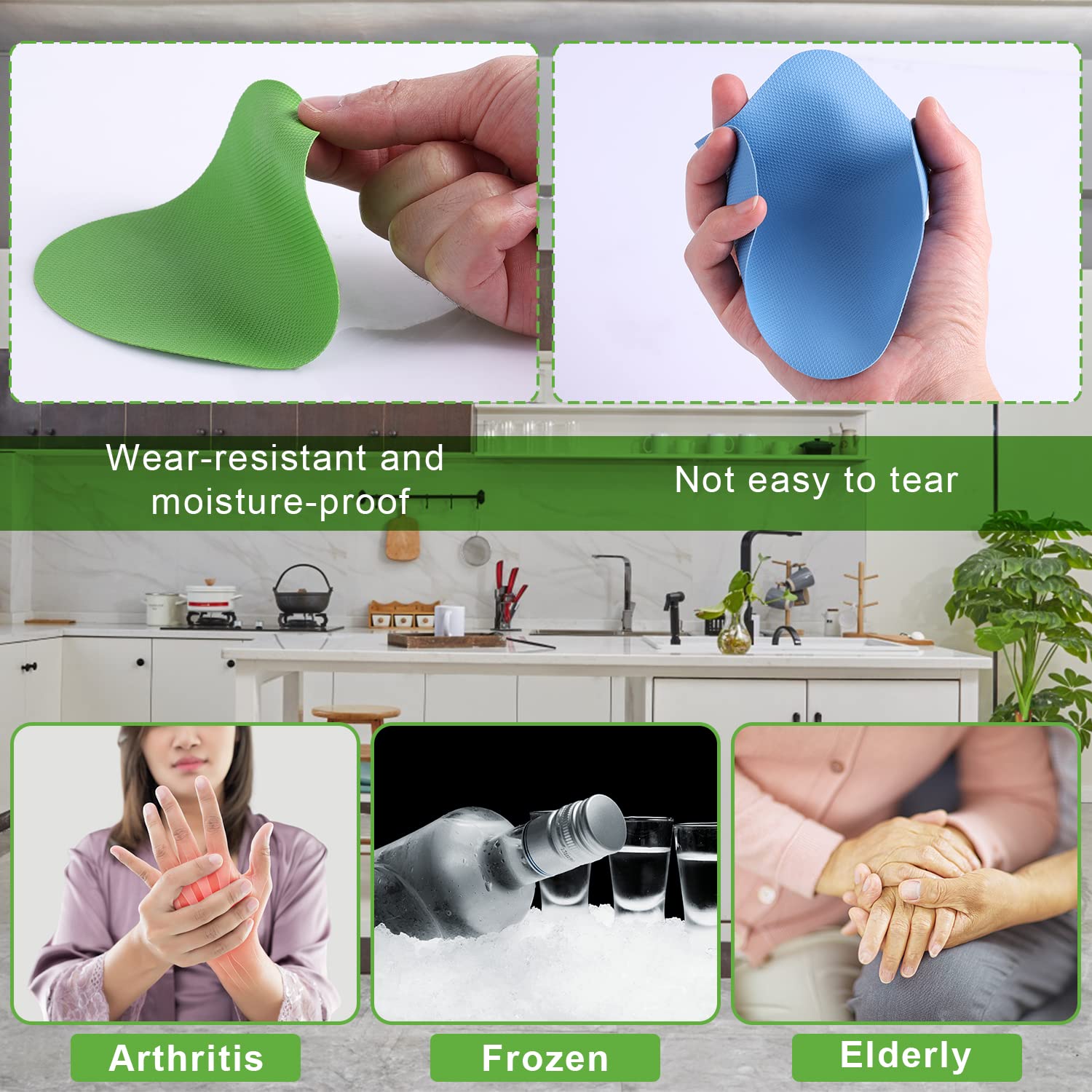 4pcs Jar Gripper Pads, Multifunctional Rubber Jar Gripper Pad Jar Opener Grippers Kitchen Coaster for Elderly Suffering from Arthritis Children Women Weak Hands (Blue; Green)