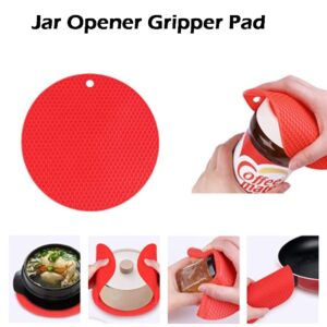 Manual Bottle Opener, Can Opener, Non Slip Jar Opener Gripper Pad 3 Piece Set,Jar Opener for Weak Hands is Definitely Essential Kitchen Tools for the Elderly/Women/Children.(Red)