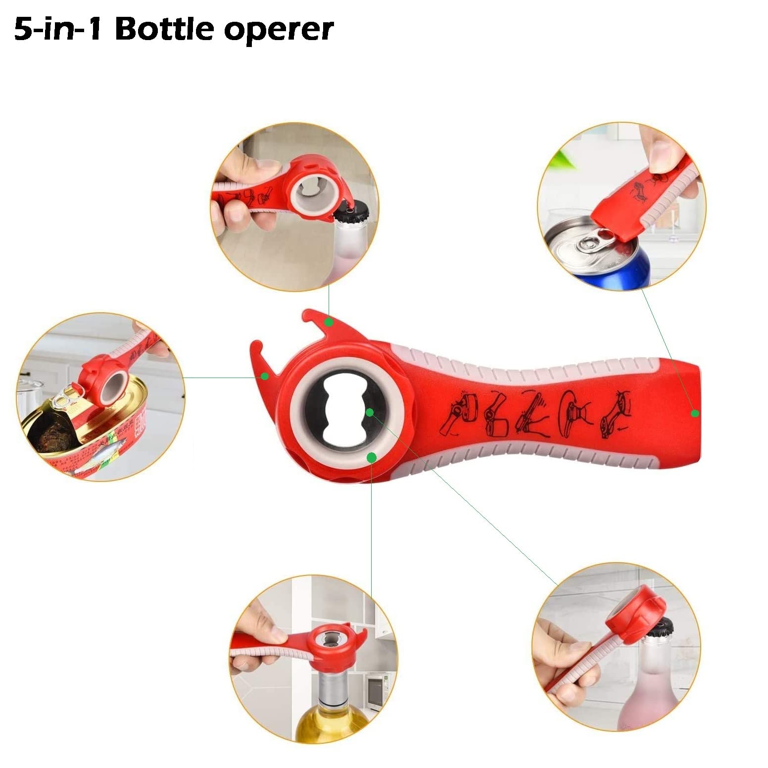 Manual Bottle Opener, Can Opener, Non Slip Jar Opener Gripper Pad 3 Piece Set,Jar Opener for Weak Hands is Definitely Essential Kitchen Tools for the Elderly/Women/Children.(Red)