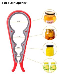 Manual Bottle Opener, Can Opener, Non Slip Jar Opener Gripper Pad 3 Piece Set,Jar Opener for Weak Hands is Definitely Essential Kitchen Tools for the Elderly/Women/Children.(Red)