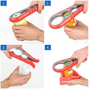 Jar Opener and Bottle Opener with Silicone Jar Gripper to Remove Stubborn Lids, Pull Tabs and Bottles-Designed for Weak Hands,Seniors, Arthritis (Red)