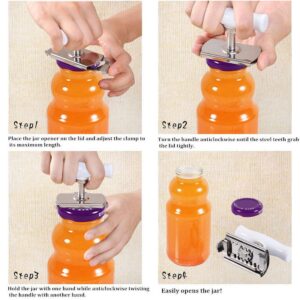 Jar Opener Multifunction Adjustable for 1-4 inches Bottle Can, Stainless Steel Lids Off Jar Opener. Fit Seniors, Arthritis, Women, Chilren, Weak Hands