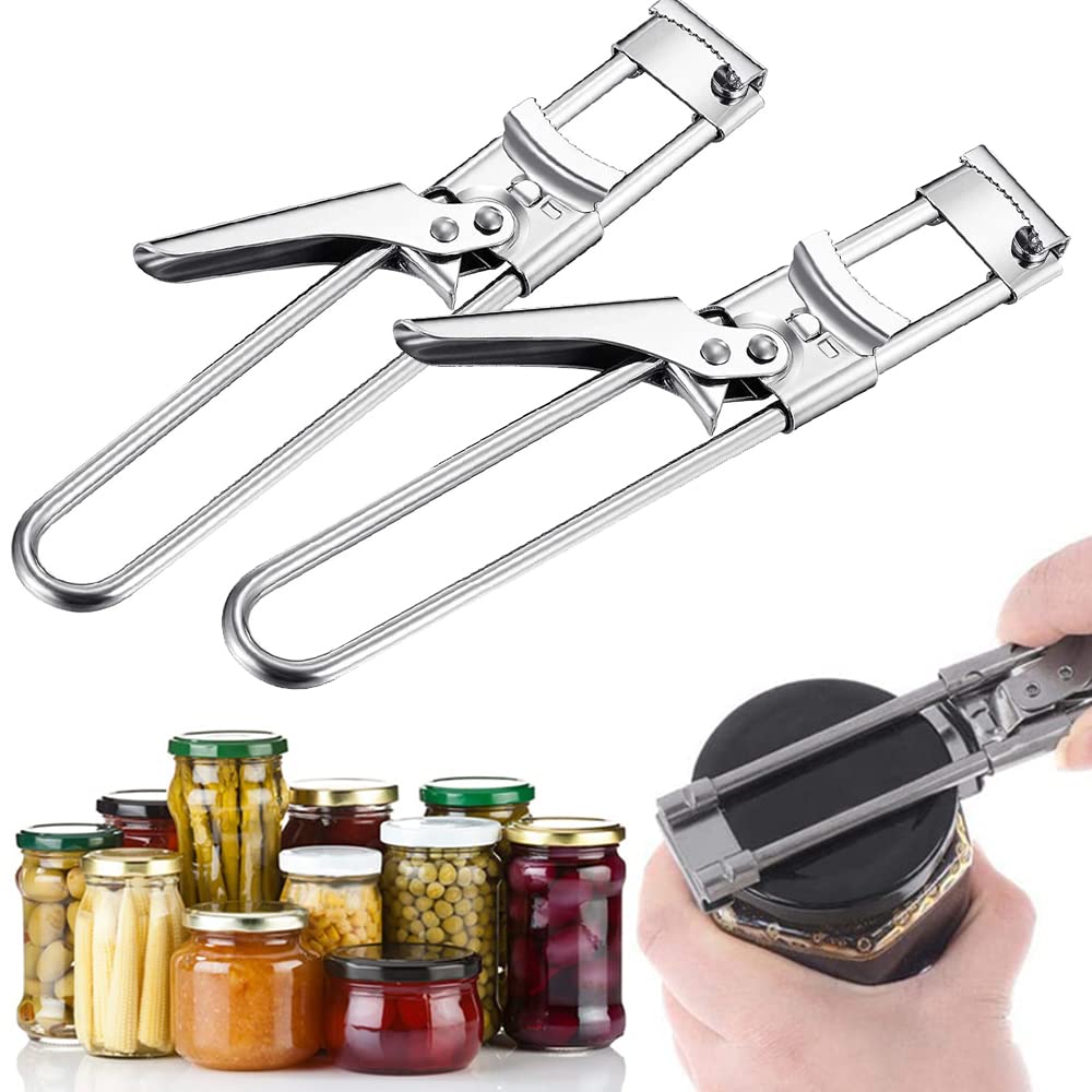 2 PCS Can Opener, Adjustable Multifunctional Stainless Steel Can Opener, Stainless Steel Can Opener Bottle Jar Lid Gripper Kitchen Tool, Manual Jar Jar Opener Gripper Jar Opener for Can, Jar, Bottle