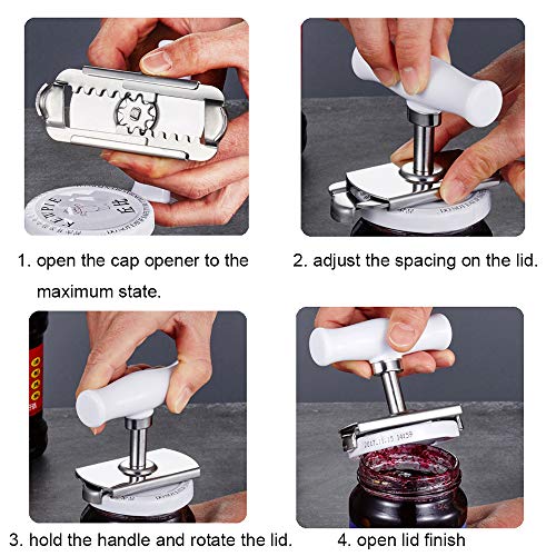 Jar Opener, Caliamary Jar Lid Opener for Seniors with arthritis, Adjustable Stainless Steel Lids Off Easy Jar Opener for 0.98-3.93inch Bottle Can (White)