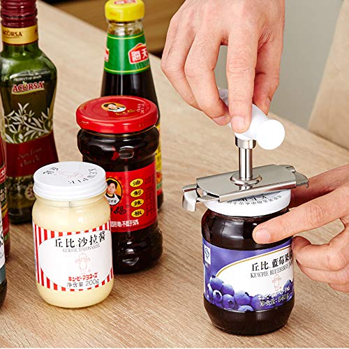 Jar Opener, Caliamary Jar Lid Opener for Seniors with arthritis, Adjustable Stainless Steel Lids Off Easy Jar Opener for 0.98-3.93inch Bottle Can (White)