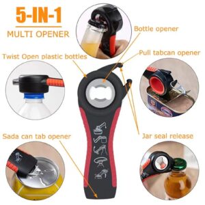 Tunyet Bottle Opener set 6pcs.4 &5 in 1 Multi Function Non-Slip Jar Opener Lid Opener Tools with 4Pcs Rubber Jar Opener Gripper Pad (black+red 6pcs)