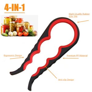 Tunyet Bottle Opener set 6pcs.4 &5 in 1 Multi Function Non-Slip Jar Opener Lid Opener Tools with 4Pcs Rubber Jar Opener Gripper Pad (black+red 6pcs)