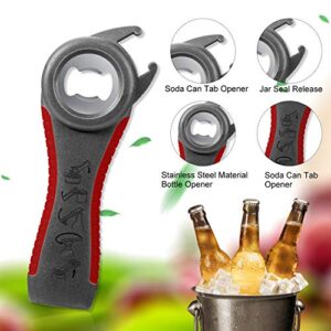 Jar Opener 4&5 in 1 Can Opener Set,Multifunctional Can Opener Kitchen Gadgets，Bottle Opener Kit with Silicone Handle Openers for Arthritic Hand&rubber Jar Opener for Week Hands (Red)