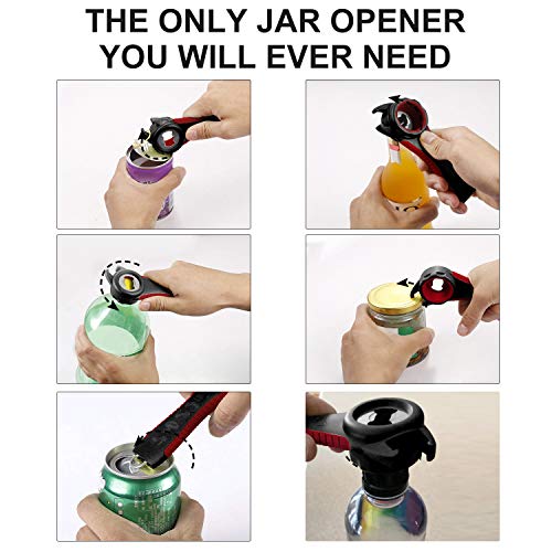 Jar Opener 4&5 in 1 Can Opener Set,Multifunctional Can Opener Kitchen Gadgets，Bottle Opener Kit with Silicone Handle Openers for Arthritic Hand&rubber Jar Opener for Week Hands (Red)