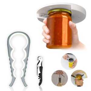 3 pcs under cabinet jar opener, 4 in 1 multi function can opener set bottle opener kit with silicone handle and waiter corkscrew wine opener, jar opener for women seniors with arthritis weak hands