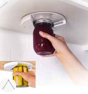 mounted under cabinet jar opener for weak hands & seniors - single handed jar/bottle opener. for any kind or size of can or jar. easy grip. gadget for home & kitchen. ideal gift.