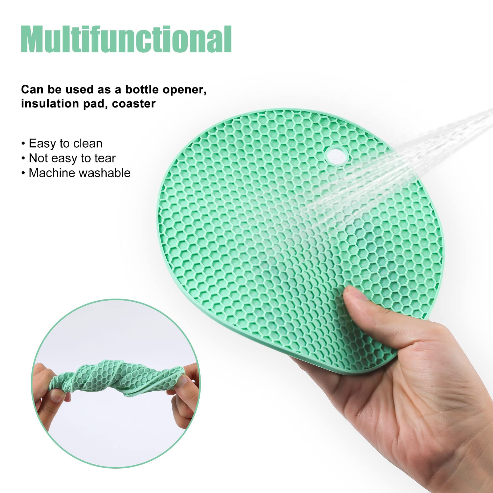 3pcs Silicone Jar Opener Gripper Pad, 18cm/7 Inch Jar Gripper Pad Multi-Purpose Round Honeycomb Jar Opener Kitchen Heat Resistant Mat for Weak Hands Seniors Kids (Green, Blue, Black)