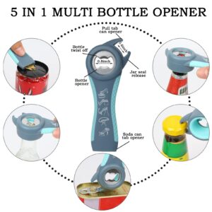 Jar Opener Bottle Opener,5 In 1 Multi Function Can Opener-Ergonomic Multifunctional Kitchen Tools Set For Weak Hand, Children，Elderly, Seniors, Arthritis Sufferers 2 Pack