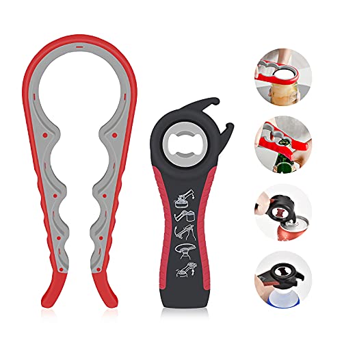 Jar Opener Kit, Multi Function Jar Opener Gripper for Weak Hands, Elderly and Seniors with Arthritis, Non Slip Bottle Opener Tool (Red & Black)