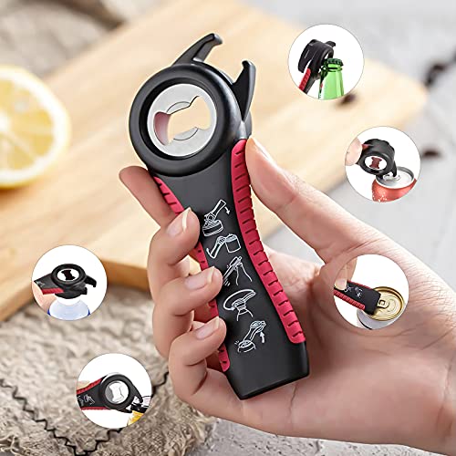 Jar Opener Kit, Multi Function Jar Opener Gripper for Weak Hands, Elderly and Seniors with Arthritis, Non Slip Bottle Opener Tool (Red & Black)