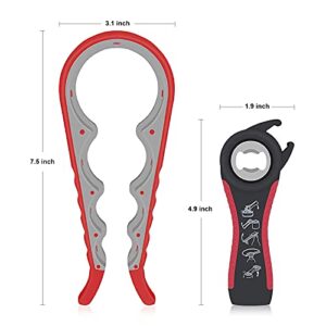 Jar Opener Kit, Multi Function Jar Opener Gripper for Weak Hands, Elderly and Seniors with Arthritis, Non Slip Bottle Opener Tool (Red & Black)