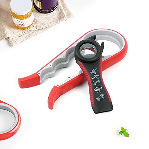 Jar Opener Kit, Multi Function Jar Opener Gripper for Weak Hands, Elderly and Seniors with Arthritis, Non Slip Bottle Opener Tool (Red & Black)