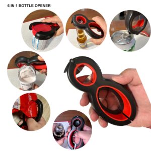 Multi Function Non-Slip Can Lid Opener Tools with Silicone Jar Gripper Pad, Suitable for Seniors, Children and Arthritic Hands (6-piece -set) Multi Opener Set with Rubber Jar Gripper Pad and Corkscrew