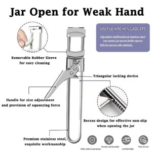 Jar & Bottle Opener, Automatic Jar Opener for Arthritis, Weak Hands, Bottle Opener for Arthritic Hands, Adjustable Multifunctional Stainless Steel Can Opener Jar Lid Gripper, Manual Jar Bottle Opener