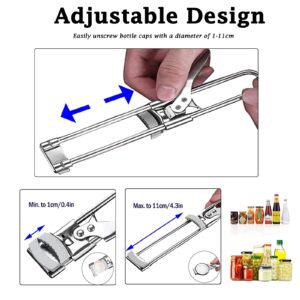 Jar & Bottle Opener, Automatic Jar Opener for Arthritis, Weak Hands, Bottle Opener for Arthritic Hands, Adjustable Multifunctional Stainless Steel Can Opener Jar Lid Gripper, Manual Jar Bottle Opener