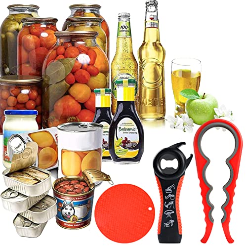 Jar Opener for Seniors - 3Packs Jar Opener for Weak Hands, Jar Opener Set with 5 in 1 Bottle Opener, 4 in 1 Jar Opener and Non Slip Jar Opener Gripper Pads