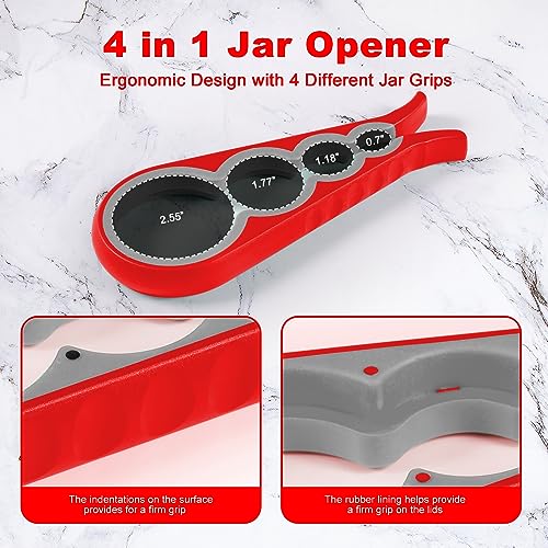 Jar Opener for Seniors - 3Packs Jar Opener for Weak Hands, Jar Opener Set with 5 in 1 Bottle Opener, 4 in 1 Jar Opener and Non Slip Jar Opener Gripper Pads