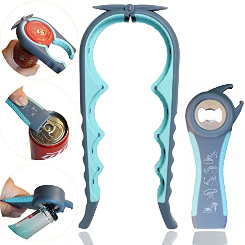 Inaouril Jar Opener Gripper, 5 in 1 Multi Functional Can Opener Bottle Opener Kitchen helper Kit with Silicone Handle Easy to Use for Children, Elderly Weak Hands and Arthritis Sufferers Set of 2