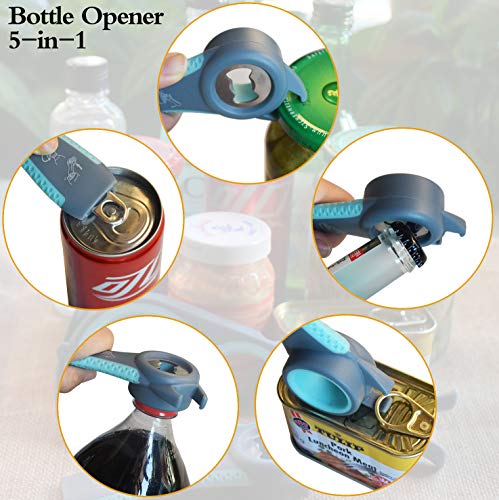 Inaouril Jar Opener Gripper, 5 in 1 Multi Functional Can Opener Bottle Opener Kitchen helper Kit with Silicone Handle Easy to Use for Children, Elderly Weak Hands and Arthritis Sufferers Set of 2