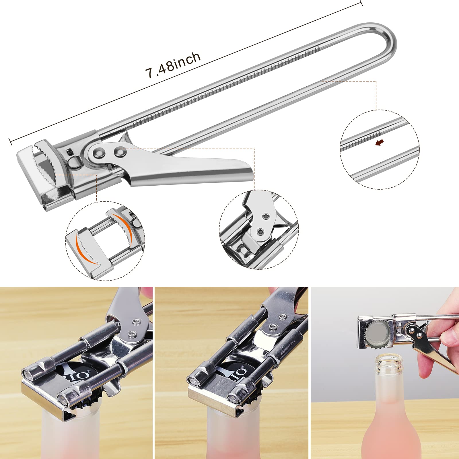 LUHUIYUAN Jar Opener for Seniors with Arthritis Jar Adjustable Stainless Steel Can Opener with Lip Gripper Pad Set Kitchen Gadgets Fit for Most Bottles Caps 9.45-Inch plus Extended version