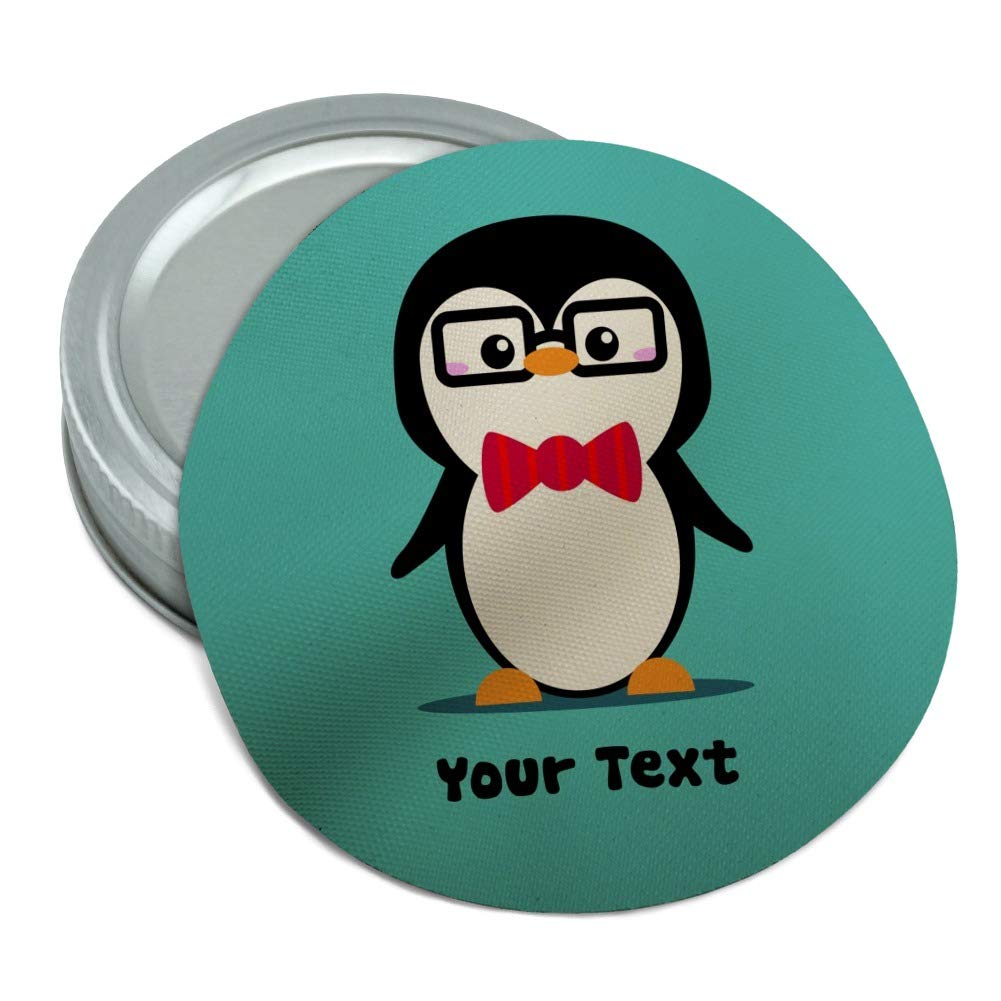 Personalized Custom 1 Line Cute Nerdy Penguin with Glasses Round Rubber Non-Slip Jar Gripper Lid Opener