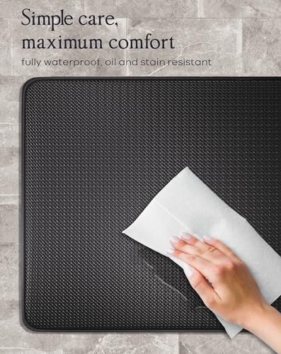 Homergy Anti Fatigue Kitchen Mats for Floor 2 PCS, Memory Foam Cushioned Rugs, Comfort Standing Desk Mats for Office, Home, Laundry Room, Waterproof & Ergonomic, 17.3×30.3 & 17.3×59, Black