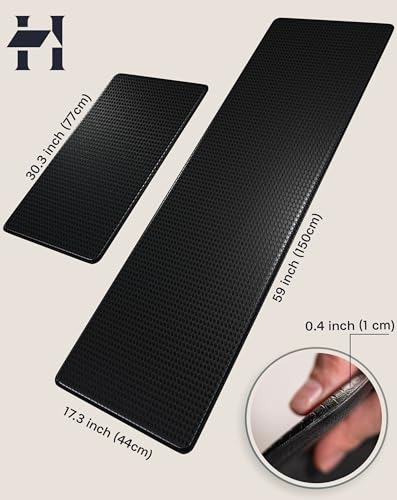 Homergy Anti Fatigue Kitchen Mats for Floor 2 PCS, Memory Foam Cushioned Rugs, Comfort Standing Desk Mats for Office, Home, Laundry Room, Waterproof & Ergonomic, 17.3×30.3 & 17.3×59, Black