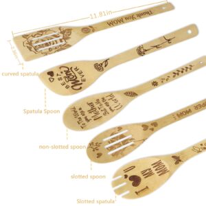 Personalized Mother’s Day Gifts for Mom From Daughter Son - Mom Birthday Gifts Women Christmas Gifts - Wooden Cooking Spoons with Funny Apron Kitchen Cooking Gift Set