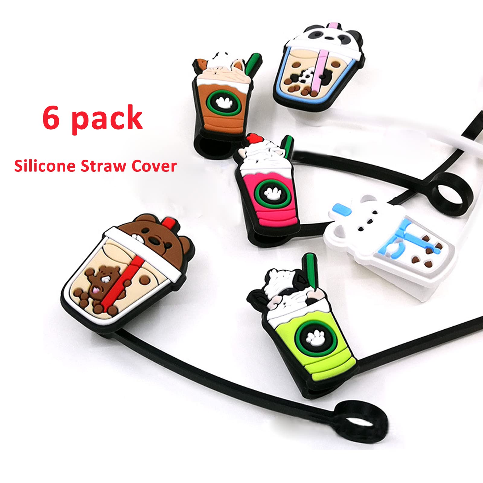 6Pcs Silicone Straw Tips Cover, Reusable Drinking Straw Covers Cap, Splash Proof Straw Tips, 7-8 mm Cup Straw Accessories (Mixed Style)