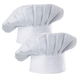 hyzrz chef hat set of 2 pack adult adjustable elastic baker kitchen cooking chef cap (white)