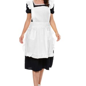 LilMents Retro Adjustable Ruffle Apron with Pockets, Small to Plus Size Ladies (White)