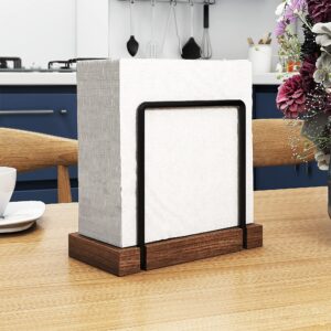 Modern Wooden Napkin Holder for Table with Black Steel Wire-Farmhouse Napkins Holder Dispenser-Napkin Holders for Kitchen & Dining Tables Decor