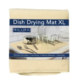 Kitchen Basics Dish Drying Mat XL for Kitchen, Absorbent, Reversible Microfiber Dish Mat, 18 Inch x 24 Inch, Cream