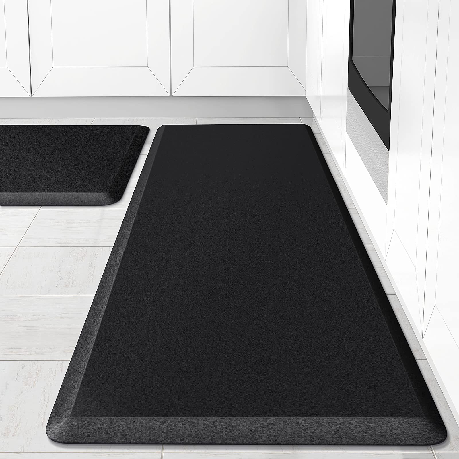 HappyTrends Kitchen Mat [2PCS] Cushioned Comfort Anti-Fatigue Floor Mat, Waterproof Non-Slip Kitchen Rugs, Thick Perfect Ergonomic Foam Standing mat for Kitchen, Home, Office, Laundry,Black