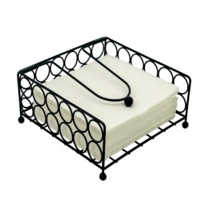 the amador store flat napkin holder for kitchen & dining table, modern lattice napkin basket holder with weighted arm-elegant square metal paper napkin dispenser for countertops & outdoor (black)